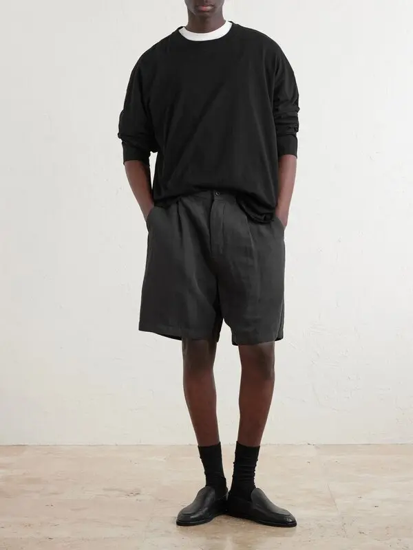ATON Wide-leg Cotton And Linen-blend Twill Shorts