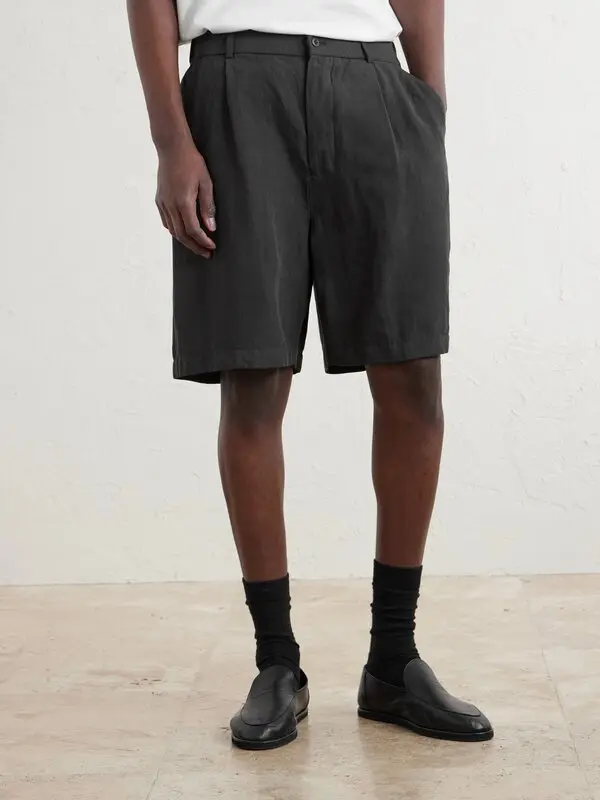 ATON Wide-leg Cotton And Linen-blend Twill Shorts