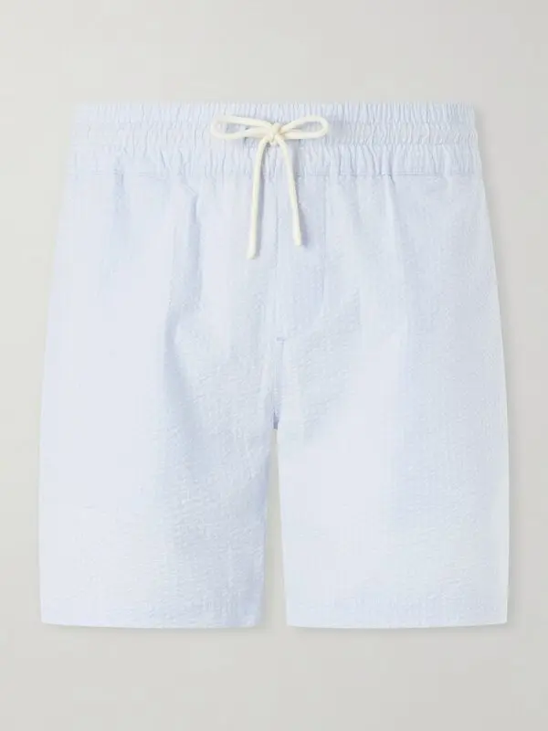 Portuguese Flannel Atlantico Straight-leg Cotton-seersucker Shorts - Blue