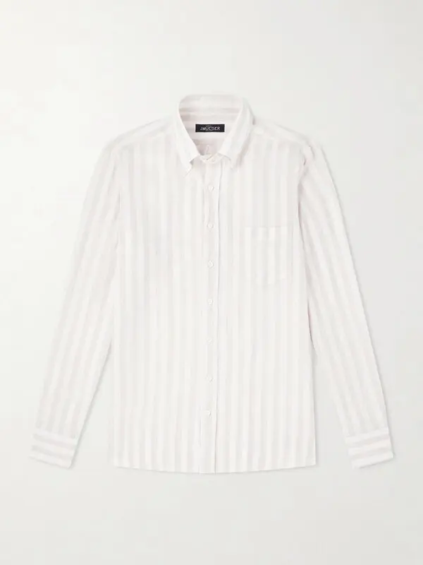 J. MUESER Button-down Collar Striped Linen Shirt - Brown