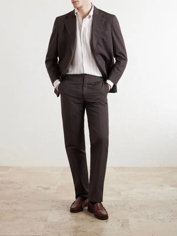 J. MUESER Button-down Collar Striped Linen Shirt - Brown
