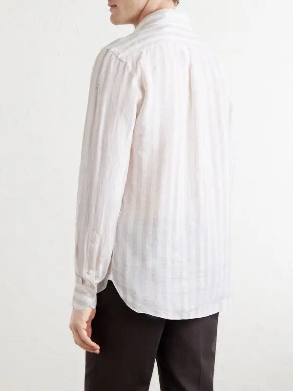 J. MUESER Button-down Collar Striped Linen Shirt - Brown
