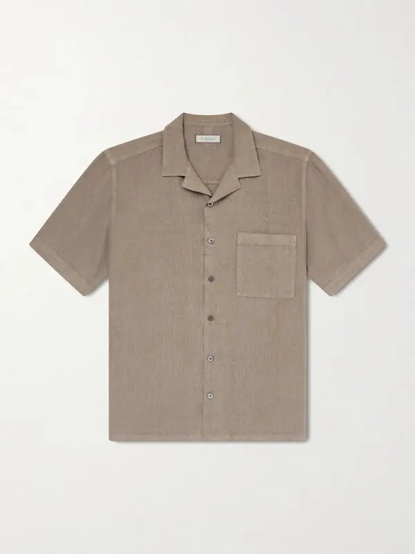 Canali Camp-collar Linen Shirt - Brown