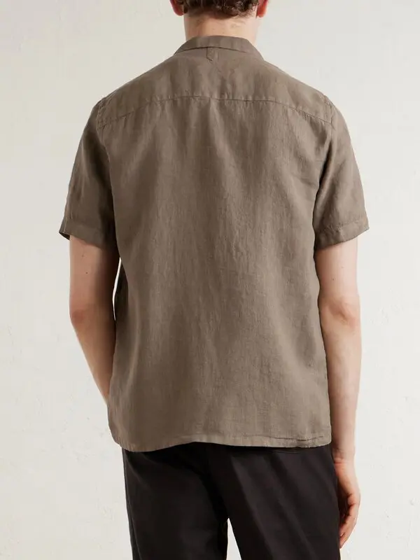 Canali Camp-collar Linen Shirt - Brown