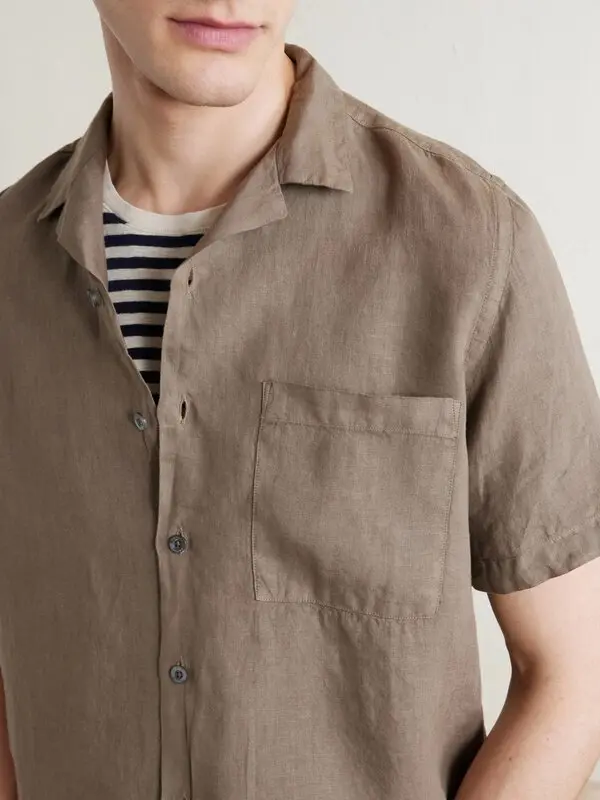 Canali Camp-collar Linen Shirt - Brown