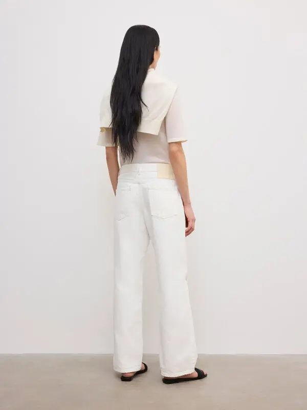 HOUSE OF DAGMAR Cropped Distressed Straight Leg Denim - White