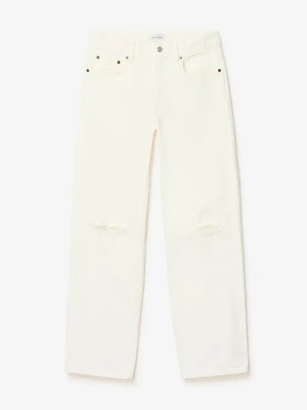 HOUSE OF DAGMAR Cropped Distressed Straight Leg Denim - White