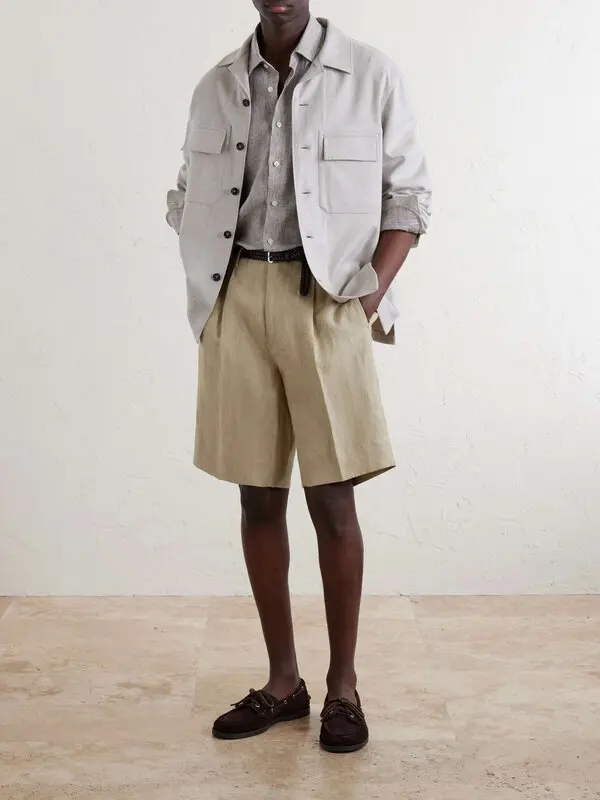 SLOWEAR Straight-leg Pleated Linen Shorts