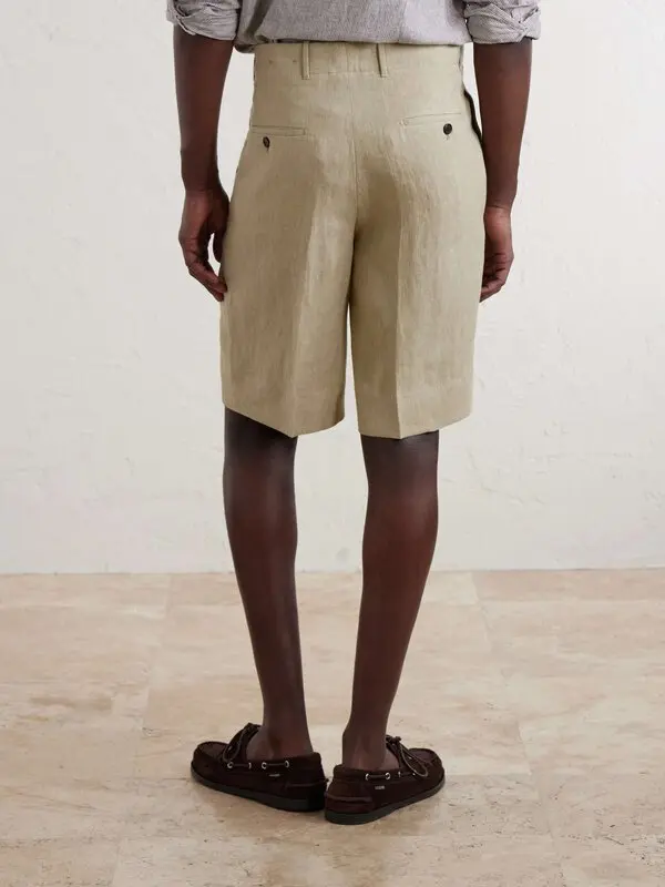 SLOWEAR Straight-leg Pleated Linen Shorts