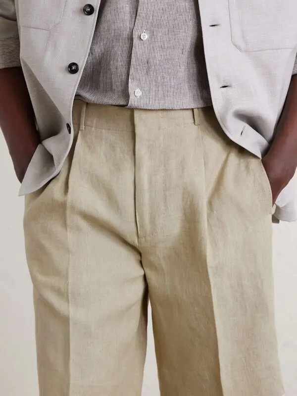 SLOWEAR Straight-leg Pleated Linen Shorts