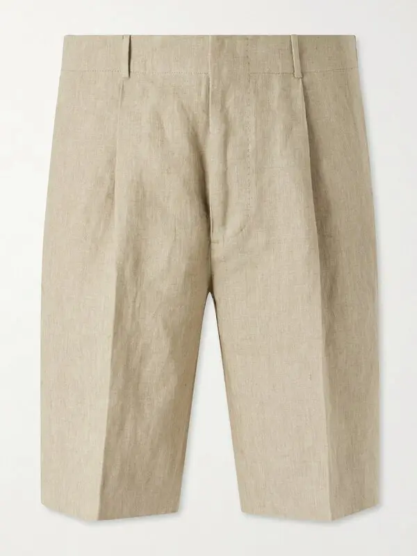 SLOWEAR Straight-leg Pleated Linen Shorts - Neutrals