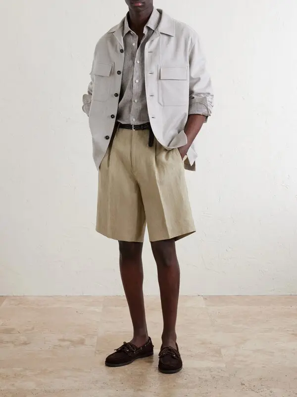 SLOWEAR Straight-leg Pleated Linen Shorts