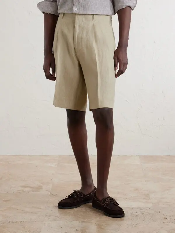 SLOWEAR Straight-leg Pleated Linen Shorts