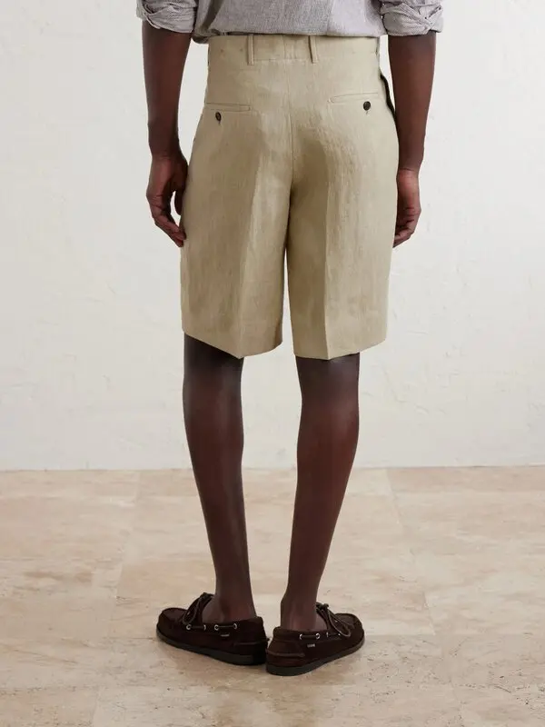 SLOWEAR Straight-leg Pleated Linen Shorts