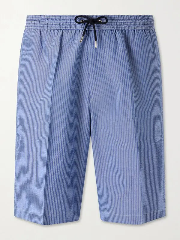Paul Smith Straight-leg Striped Cotton-seersucker Drawstring Shorts - Blue
