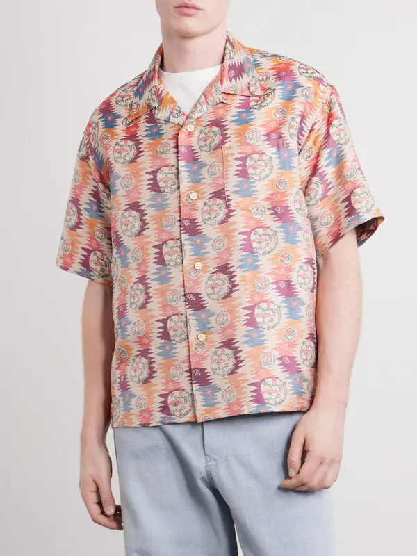 Visvim Crosby Camp-collar Silk And Cotton-blend Jacquard Shirt