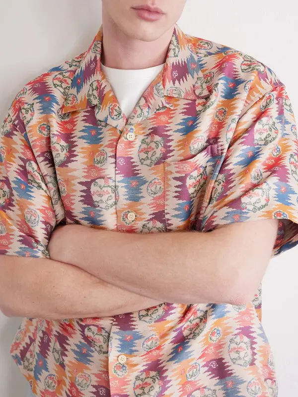 Visvim Crosby Camp-collar Silk And Cotton-blend Jacquard Shirt