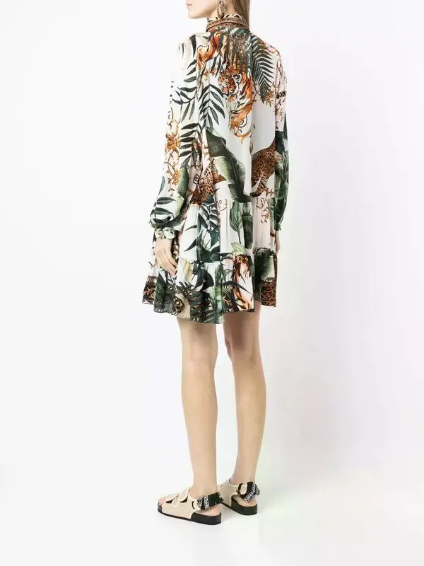 Camilla Tiger-print Tiered Shirtdress