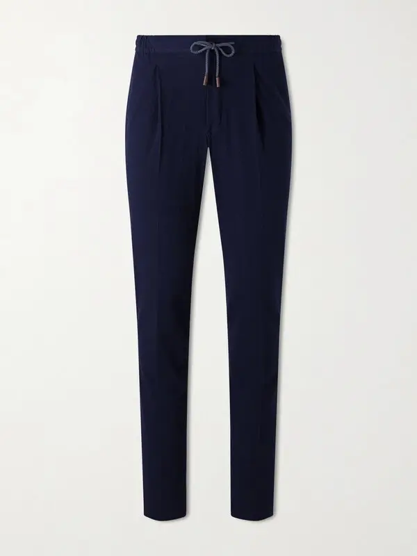 SLOWEAR Tapered Cotton-blend Seersucker Trousers