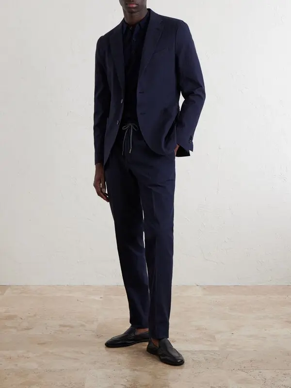 SLOWEAR Tapered Cotton-blend Seersucker Trousers