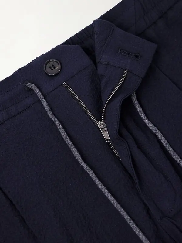 SLOWEAR Tapered Cotton-blend Seersucker Trousers