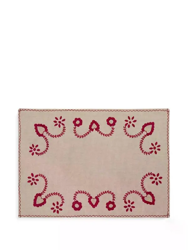 HOUSE OF CAPRICORN Viana Floral-embroidered Linen Placemat And Napkin Set - Neutrals