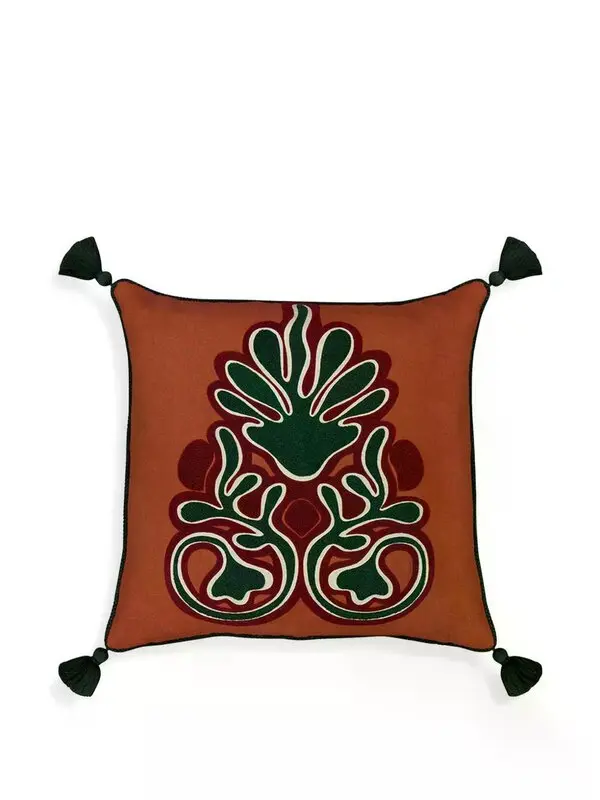 HOUSE OF CAPRICORN Teles Embroidered Linen Cushion - Orange