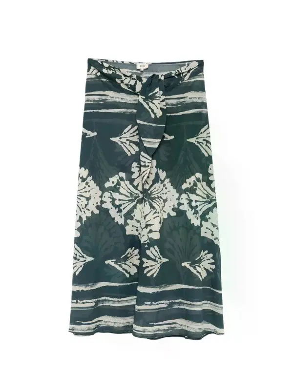 DIEGA Floral Print Tie-waist Midi Skirt - Blue