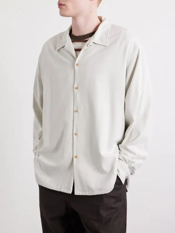 A.PRESSE Camp-collar Silk Shirt - Neutrals