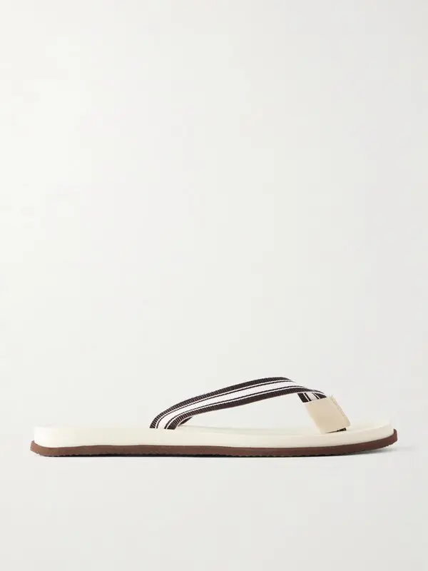 Brunello Cucinelli Striped Grosgrain Flip Flops - White