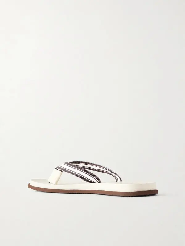Brunello Cucinelli Striped Grosgrain Flip Flops - White