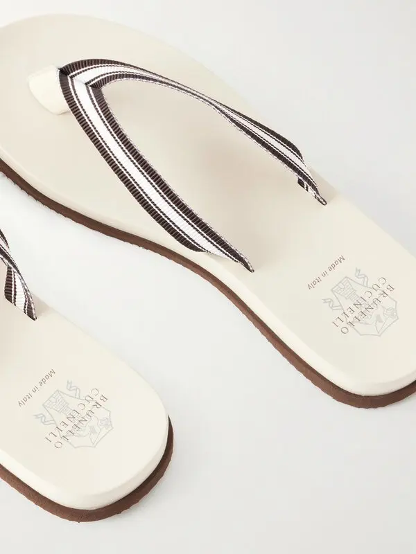 Brunello Cucinelli Striped Grosgrain Flip Flops - White