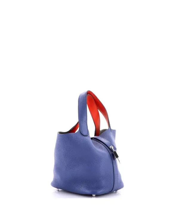 Hermès Pm Eclat Picotin Lock Bag Clemence - Blue/ Blue/ Red