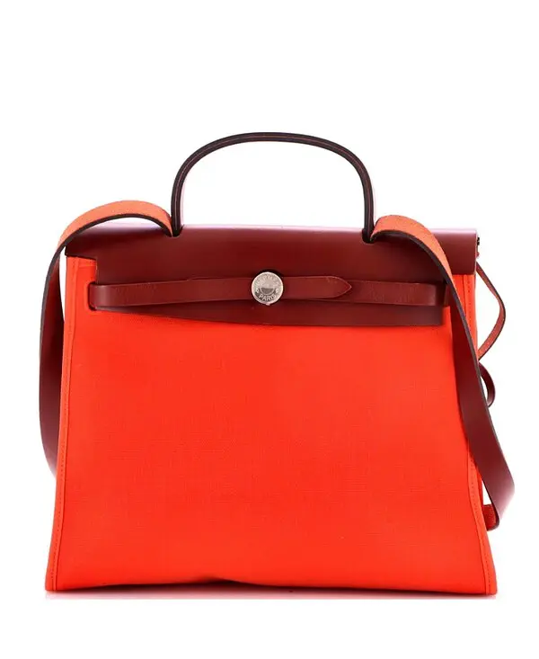 Hermès 31 Herbag Zip Leather And Toile - Orange
