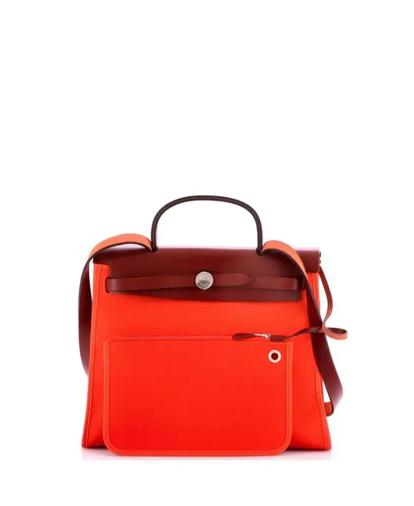 Hermès 31 Herbag Zip Leather And Toile - Orange