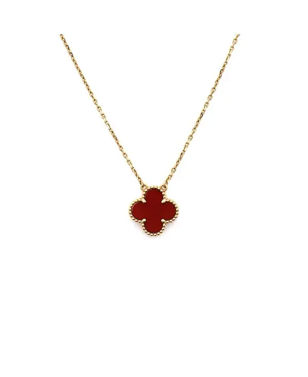 VAN CLEEF & ARPELS Vintage Alhambra Pendant Necklace 18k And Carnelian, 16.25 - Gold