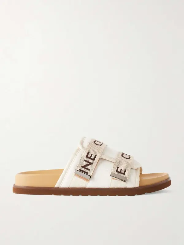 Celine Pitea Logo-jacquard Canvas Sandals - White