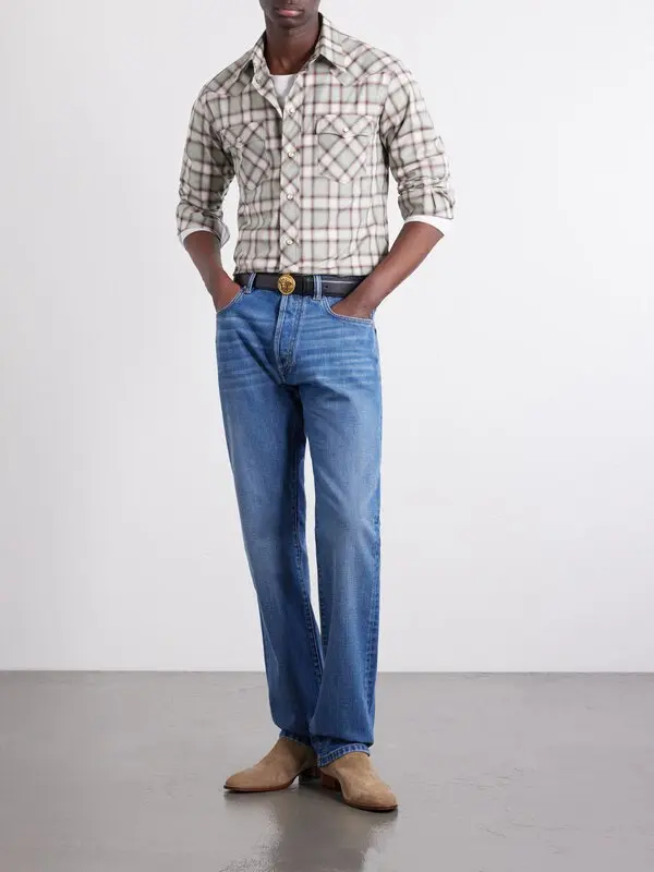 Versace Checked Cotton-poplin Shirt - Gray