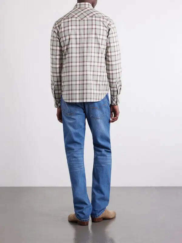 Versace Checked Cotton-poplin Shirt - Gray