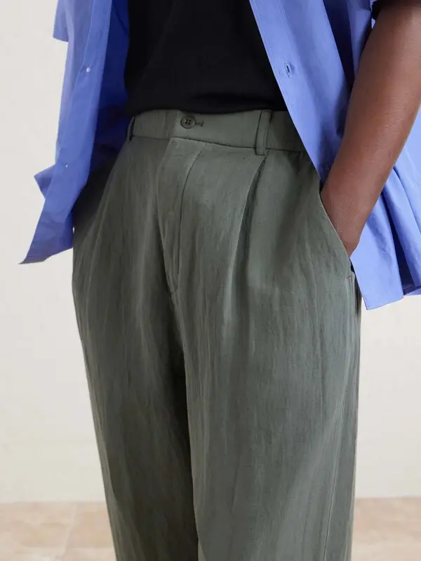 ATON Wide-leg Cotton And Linen-blend Trousers