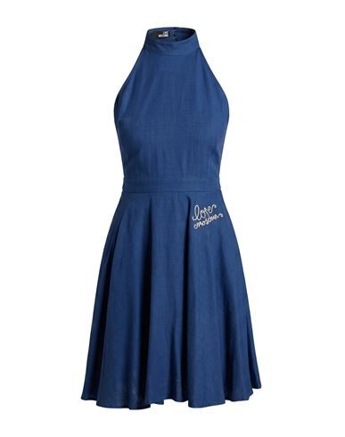 Moschino Viscose And Linen Midi Dress With Embroidery - Navy