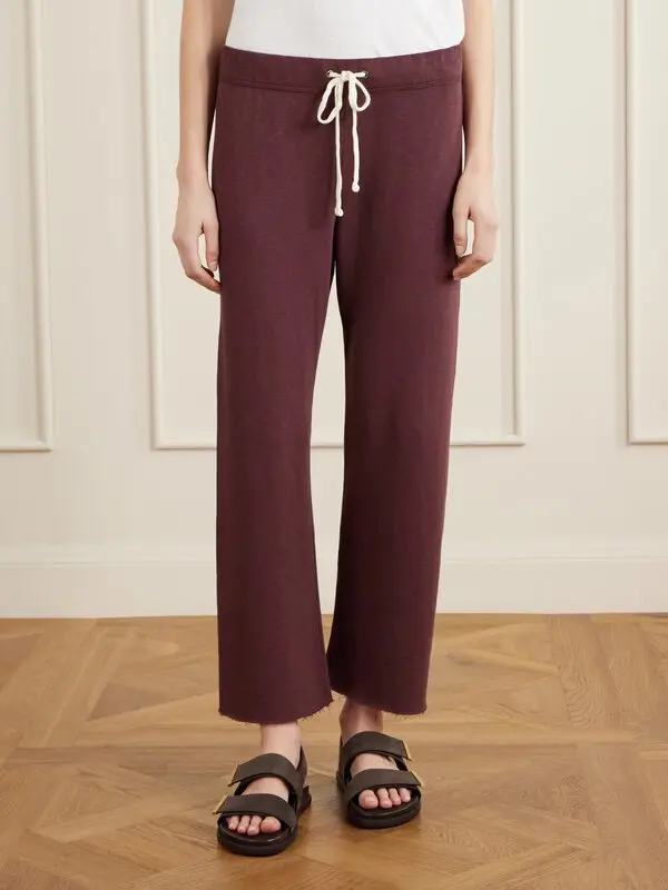 JAMES PERSE Cropped Cotton-terry Track Pants - Burgundy