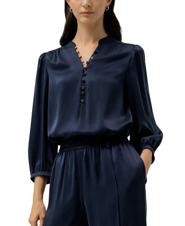 Lilysilk Silk Suede V-neck Blouse - Navy Blue
