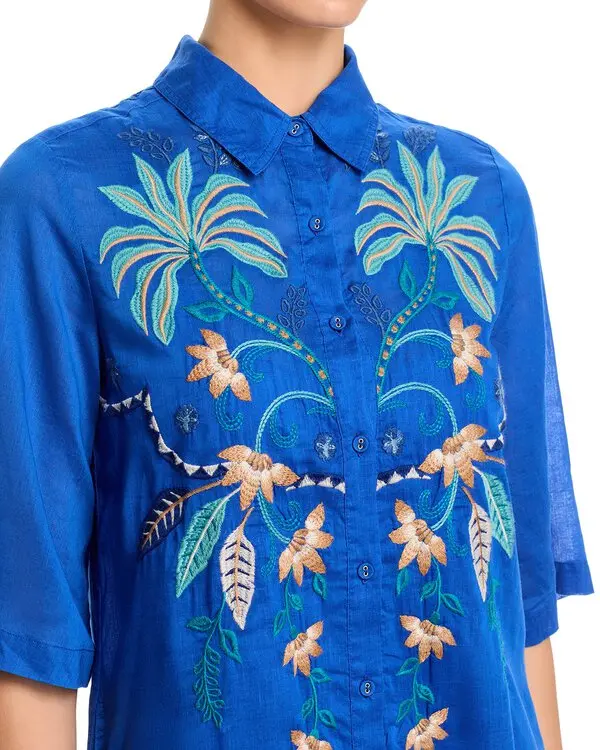 Johnny Was Embroidered Kimono Sleeve Shirt Dress