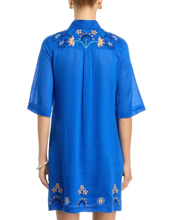 Johnny Was Embroidered Kimono Sleeve Shirt Dress