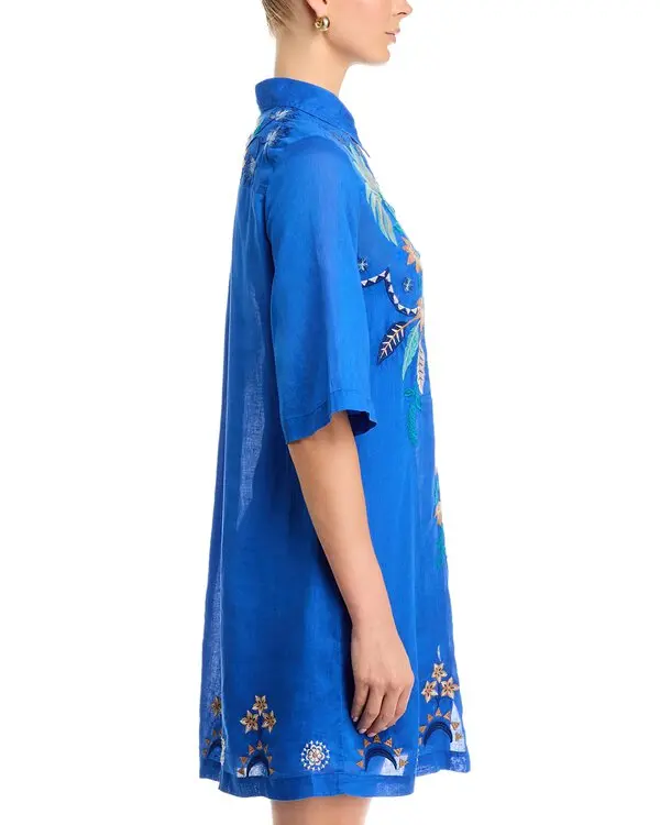 Johnny Was Embroidered Kimono Sleeve Shirt Dress