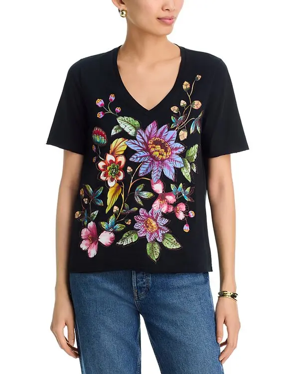 Johnny Was Aivy Raw Hem V-neck Tee