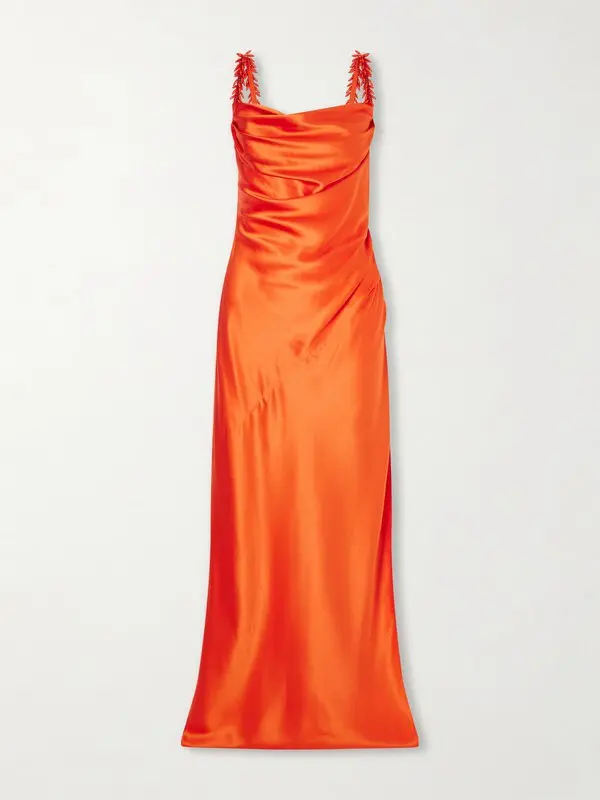 Balmain Embellished Silk Dress - Red