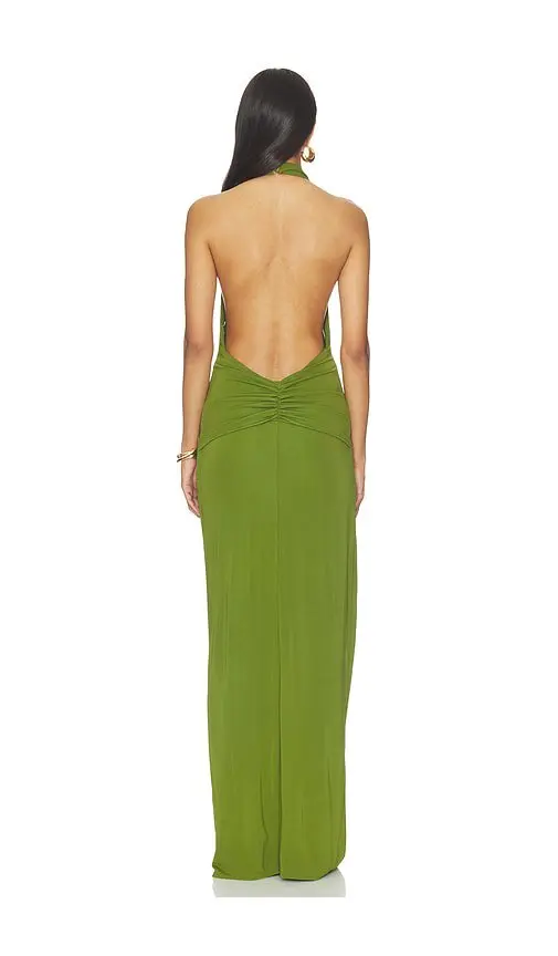 Cult Gaia Halterneck Maxi Dress With Gold-tone Hardware - Deep Pasture