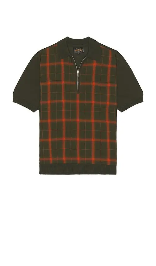 BEAMS Half Zip Panel Polo Ombre Plaid